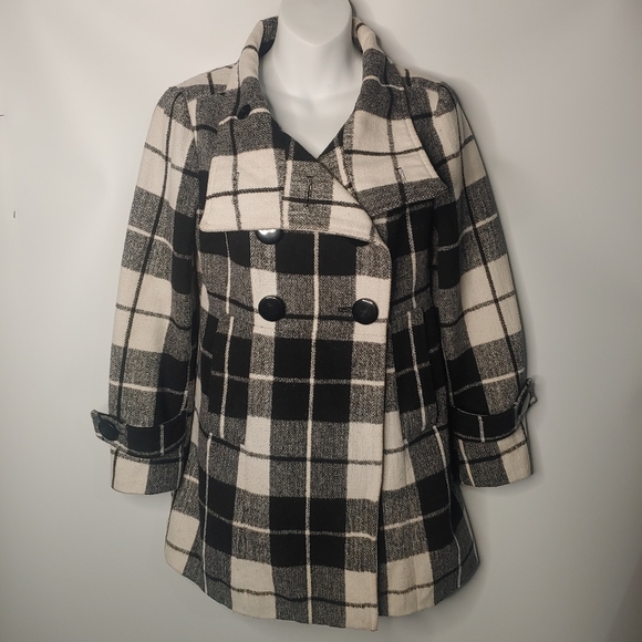Forever 21 | Jackets & Coats | Twentyone Black And White Plaid Pea Coat ...